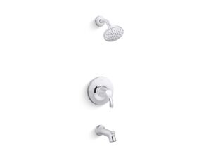 kohler ts27391-4g-cp simplice rite-temp bath and shower trim set with single-function showerhead 1.75 gpm, diverter bath spout, wall-mount shower head and bath faucet, polished chrome