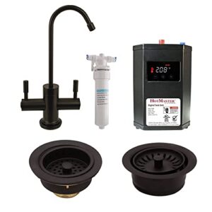 westbrass co149-12 contemporary 10" 2-lever handle hot and cold water dispenser faucet kit with heating tank, filter, kitchen sink strainer & disposal trim set, oil rubbed bronze