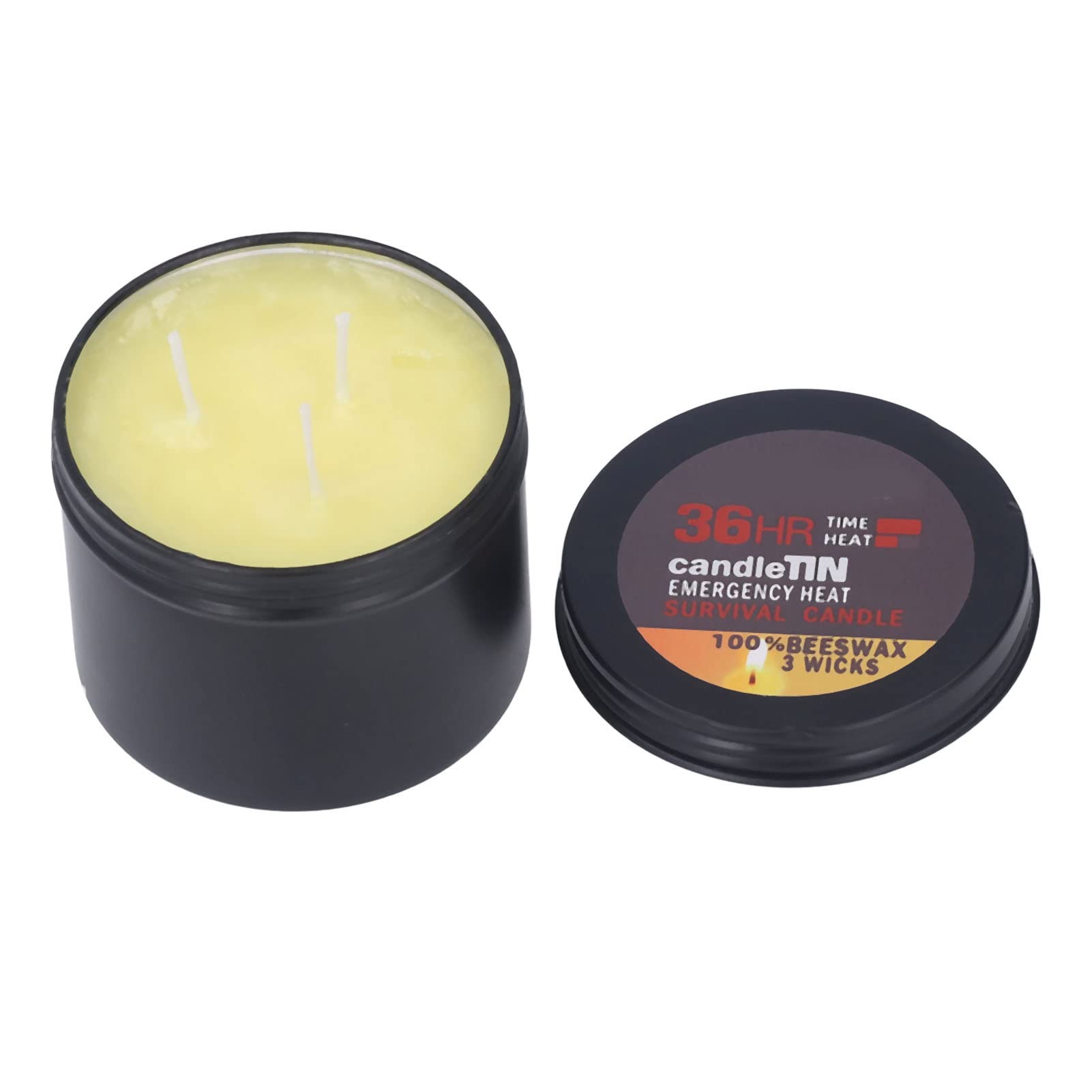 Luqeeg 3 Wick 36 Hour Emergency Candle, Long Burning Beeswax Tea Light in Flat Tin Container with Screwtop Cover, Emergency Gear for Home, Camping, Outdoor, Sports Events, Fishing