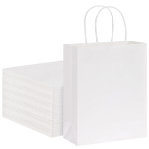 moretoes 150pcs white paper bags, 8x4x10 inches medium gift bags with handles bulk, kraft paper bags, retail bags, small business, shopping bags