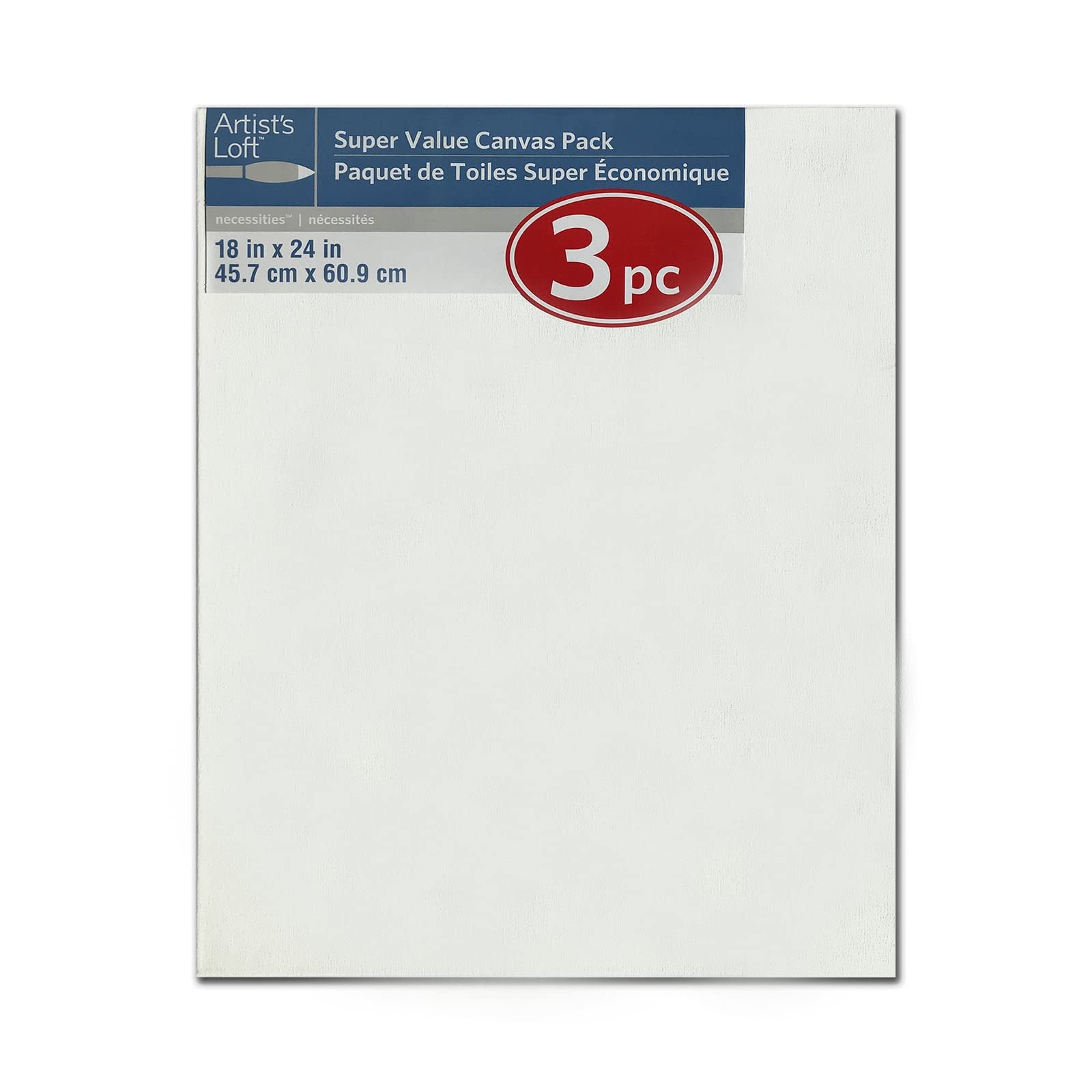 3 Count 18” x 24” Super Value Canvas by Artist's Loft Necessities - Acid Free Cotton Canvas for Paint, Acrylic, & Oils - 1 Pack