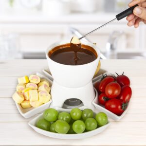 Fondue Set with 4 Dipping Bowls and 4 Forks, Premium Tea Light Porcelain Melting Pot for Cheese, Chocolate and Tapas