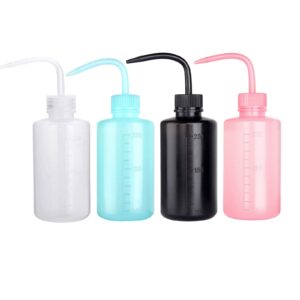 250ml plastic safety wash bottle, 4 colors lab squeeze bottle with narrow mouth and scale labels, squirt bottle for plant flower succulent watering - 4 packs