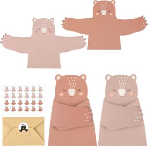 lincia 36 sets bear thank you cards funny greeting cards bear hug birthday cards animal note cards bulk bear stationary holiday cards with envelopes stickers for shower party supplies(classic style)