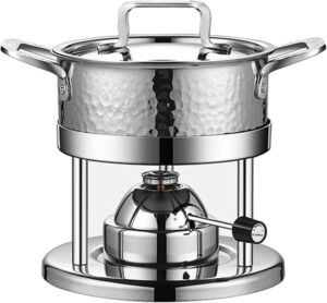 detachable hotpot shabu hot pot - mini stainless steel hammered chafing dish w/stand - personal stock pot cookware