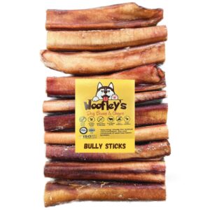 woofley's 6" jumbo thick buffalo bully sticks - (18 count) - bully sticks for dogs - long lasting bully stick dog chews