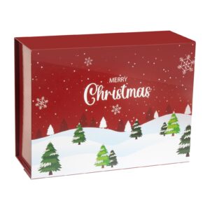 charmgiftbox christmas gift boxes with lids, 9x7x3.5 inches luxury xmas eve gift box, collapsible red gift boxes with magnetic closure for presents wrapping gifts