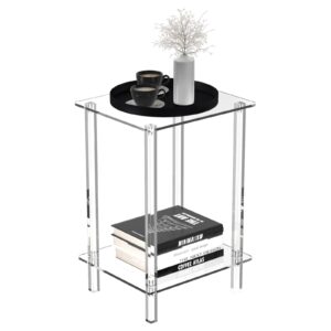 eglaf acrylic small side table with square leg - 13.4'' l x 11.5'' w x 19.6'' h - small nightstand bedside table 2-tier clear end table for living room, bedroom