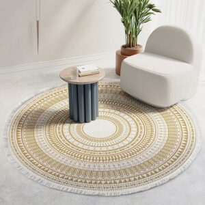 liula 3ft round cotton area rug,shapes chic decorative boho mandala circle rug with tassels, washable indoor floor throw area rug for living room, kid playroom, nursery room