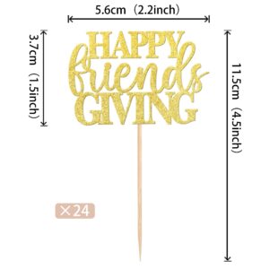 24 PCS Happy Friendsgiving Cupcake Toppers Glitter Fall Theme Thanksgiving Cupcake Picks Give Thanks Cake Decorations for Happy Thanksgiving Day Theme Birthday Party Supplies