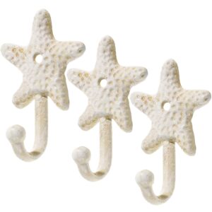 cabilock 3pcs star fish wall hooks towel hook coastal decorative wall hangers cast iron coat hook beach ocean theme chic metal hooks for key hat clothes robe