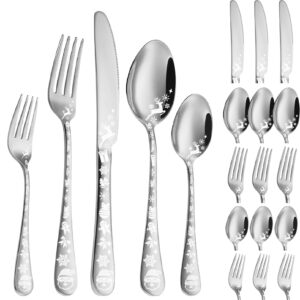 vilihkc christmas style silverware set,20 piece stainless steel flatware set, kitchen utensil set service for 4,tableware cutlery set for home and restaurant,dishwasher safe