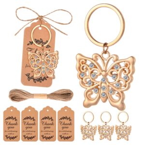 50pcs butterfly keychain/keyring for baby shower,wedding or bridal shower party favors,gift,souvenirs to guests (golden butterfly)