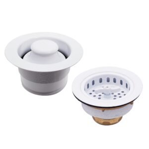 westbrass co2175-50 combo pack 3-1/2" wing nut twist style large kitchen sink basket strainer and waste disposal drain flange with stopper, powder coat whte