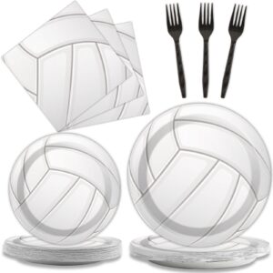 wiooffen 96pcs volleyball birthday party supplies sports paper plates napkins set disposable tableware kit sports theme party baby shower decorations favors for boy, serve 24