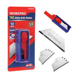 workpro premium utility knife blades, tac diamond coated sk2m, 10-pack utility blades replacement with dispenser