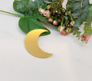 xiaoyue 20pcs of acrylic moon place card,celestial wedding place cards ,semi-circle place names blanks for wedding ,party&festival deco (gold mirror)