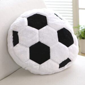 cozy plush soccer throw pillow soft stuffed sports ball shape pillow thick round back cushion sofa room car decoration, 17.7 inches