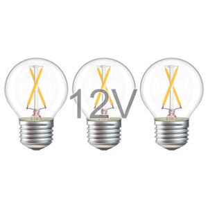 tokcon 12 volt low voltage led light bulbs - soft warm 2700k 2w (only for 12v dc/ac)- 25w equivalent e26 edison base small globe bulb for rv, landscape lights - 3 pack