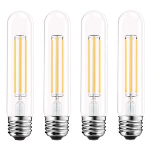 pifut t9 led bulb, e26 dimmable led bulb, 110v 600lumens 3000k 60w equivalent, clear glass tubular light bulb, best replacement for incandescent bulb, candelabra led bulbs, 4 pack (warm white)