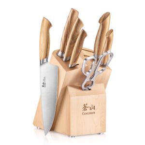 cangshan oliv series 8-piece knife block set, forged swedish 14c28n steel, maple block, 501684