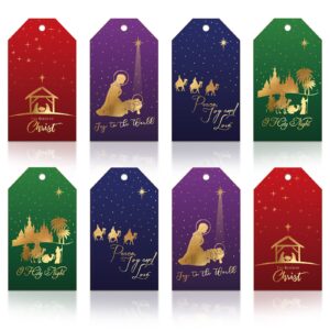 whaline 120pcs christmas paper gift tags nativity foil gold present tags with 32.8ft twine rope xmas birth of jesus hanging labels name tags for christmas diy gift party favor supplies, 4 styles