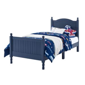 musehomeinc wooden twin bed frame with headboard & footboard designed with classic ball finials, beadboard paneling and lathe-turned feet，no box spring needed (blue)