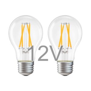 tokcon 12v low voltage led light bulbs - soft warm 2700k 4w e26 edison base 40w equivalent - 12 volt dc/ac a19 bulb for rv ceiling - 2 pack