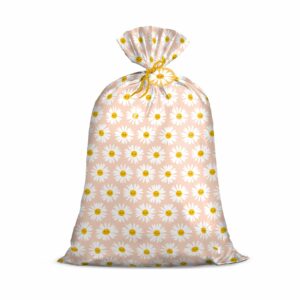 loveinside jumbo large plastic gift bag, floral design plastic bag with tag and tie for birthday, mother's day, wedding - 56" x 36", 1 pcs - pink smiley daisy