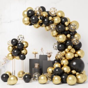 rubfac 101pcs black and gold balloon garland arch kit with confetti balloons for graduation birthday party decorations