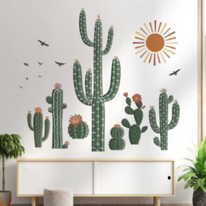 wondever boho cactus wall stickers tropical cacti green plants peel and stick wall art decals for living room bedroom dining room