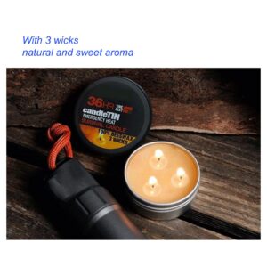 Luqeeg 3 Wick 36 Hour Emergency Candle, Long Burning Beeswax Tea Light in Flat Tin Container with Screwtop Cover, Emergency Gear for Home, Camping, Outdoor, Sports Events, Fishing