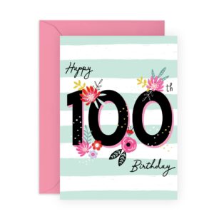 central 23 100th birthday card for women - centennial birthday cards for mom - age one hundred - grandma birthday card 100 year old - comes with fun stickers - made in uk