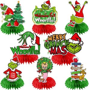 whoville christmas decorations, 8pcs welcome to whoville honeycomb centerpieces whoville decorations for table merry christmas table decorations xmas party decorations