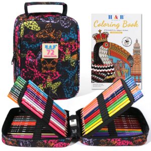 h & b 72-color colored pencils set with coloring book, eraser, and sharpener - perfect for drawing and coloring - soft oil-based cores ideal for adults, kids, and beginners