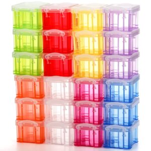 hiceeden 24 pack mini plastic storage bins with lid, 3.3"×2.6"×2" clear latch small storage box, stackable organizer container for crafts, jewelry beads, office supplies, 8 colors