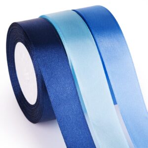 astaron blue satin ribbon for wedding bouquet diy crafts 1 inch, solid color ribbon fabric ribbon for gift wrapping christmas gift bows hair bows silk ribbon for bouquets baby shower decor