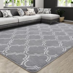 homore geometric shag rug for bedroom, 4'x6' light gray shaggy rugs for living room, soft area rug for kids nursery dorm, memory foam bedside rug indoor floor carpet for home decor