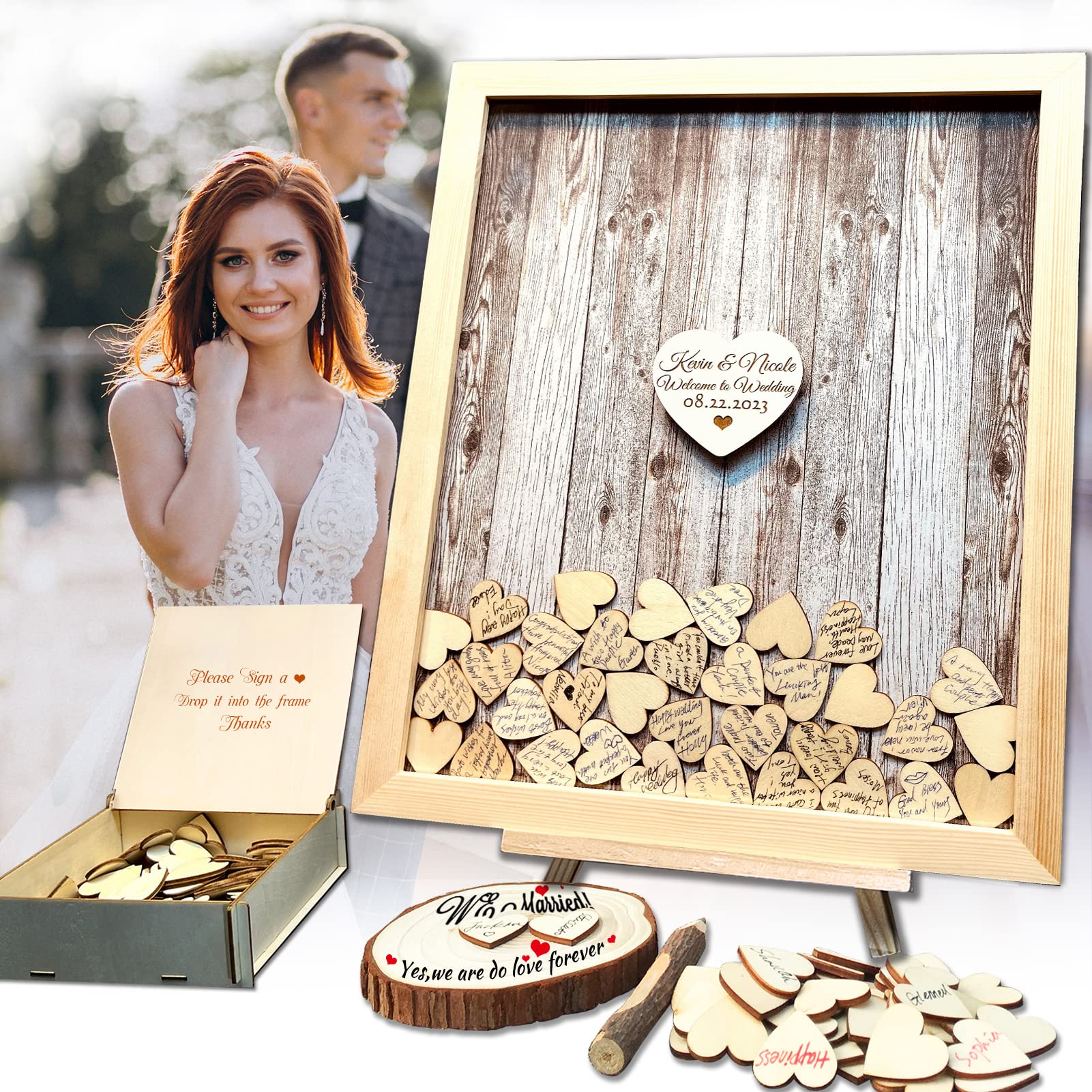 Wedding Guest Book Alternative Rustic Wedding Table Decorations Wedding Favors Wedding Decorations for Reception Wedding Bridal Shower Decor Vow Books with 100 Wood Hearts