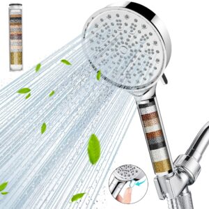 cobbe filtered shower head with handheld, high pressure 6 spray mode showerhead with filters, water softener filters beads for hard water - remove chlorine - reduces dry itchy skin, chrome