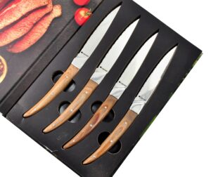 legnoart porterhouse 4-piece steak knife set with light wood handle