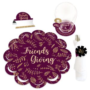 big dot of happiness elegant thankful for friends - friendsgiving thanksgiving party paper charger and table decorations - chargerific kit - place setting for 8