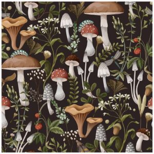 haokhome peel and stick wallpaper boho mushroom removable stick on forest contact paper for bathroom black/brown/green 17.7in x 9.8ft