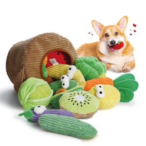 nocciola small dog toys- 15 pack grocery bag fruits and veggies dog squeaky toys, small puppy toys to keep them busy, durable plush toys for medium dogs aggressive chewers, dog accessories girl