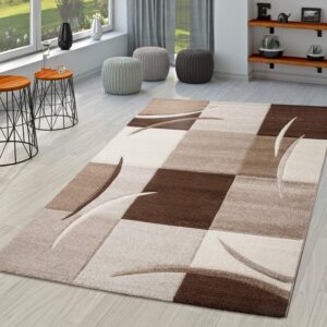 paco home area rug checkered with modern carved shades in beige brown, size: 5'3" x 7'7"