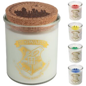 harry potter color changing hogwarts house candle, large 10 oz - mystery color wax turns from white to a color when lit to reveal a hogwarts house - soy wax, unscented - great gift for teens & adults