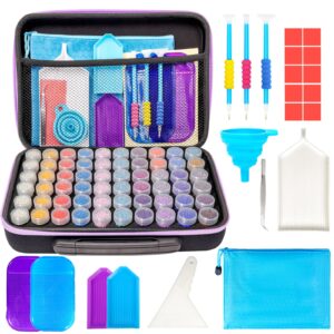 moeebtee diamond painting storage containers, 60 slots diamond painting accessories and tools portable diamond painting organizer, diamond art storage case jewelry beads storage box - purple