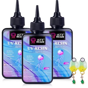 let's resin uv resin, 300g low viscosity crystal clear thin uv resin kit, quick-curing & low shrinkage ultraviolet epoxy resin for crafts, casting, uv resin molds