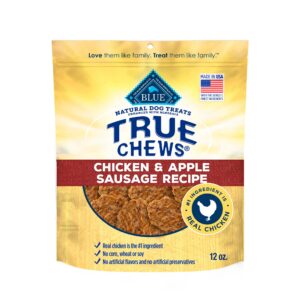 blue buffalo true chews dog treats, made in the usa with natural ingredients, chicken and apple sausage recipe, 12-oz bag