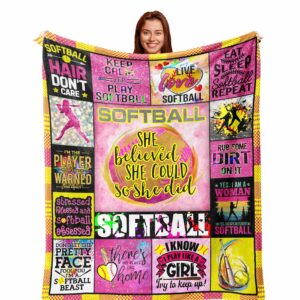 zolumy softball blanket gifts, softball gifts for girls, softball gifts for team, softball gift for woman, softball lover/player gifts, best softball coach gifts, softball team gifts, blankets 60x50in